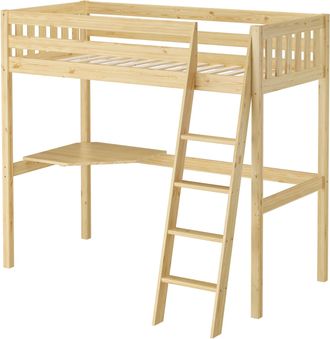 Erst-Holz Hochbett Kieferholzbett Stockbett 90x200 aus Kiefer mit w&auml;hlbarem Zubeh&ouml;r V-60.23-09mit Rollrost und Tischplatte