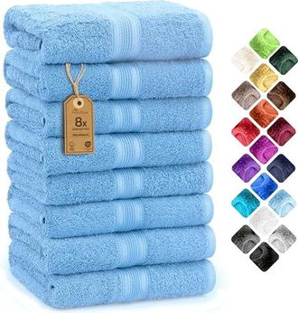 NatureMark Lot de 8 Serviettes &agrave; Main - 100% Coton - Serviettes Absorbantes et Durables, Taille 50&times;100 cm, Bleu Clair