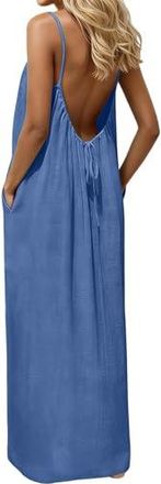 Generic Robe caraco d&eacute;contract&eacute;e pour femme, dos nu, couleur unie, robe caraco dos nu, robe d&eacute;t&eacute; d&eacute;contract&eacute;e sans manches avec noeud dans le dos, robe de pla