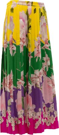 Valentino Garavani Womens Plated Floral Skirt Yellow