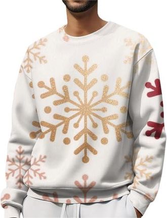 Generic Sweatshirts pour hommes pulls pour hommes imprimé de Noël imprimé col rond polyester épais simple décontracté hiver sweatshirt, blanc, 3XL
