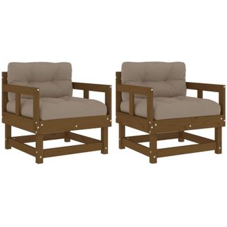 vidaXL Gartenst&uuml;hle mit Kissen 2 Stk. Honigbraun Massivholz Kiefer Vidaxl