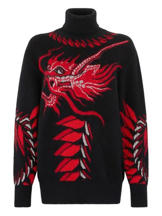 Roberto Cavalli Rollkragenpullover mit Drachenmotiv - Schwarz