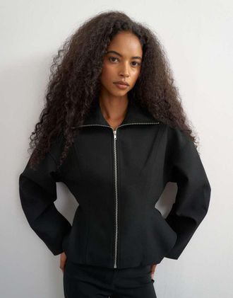 Topshop top p&eacute;plum ajust&eacute; zipp&eacute; noir-Rouge