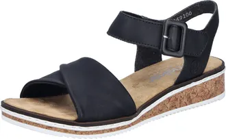 Rieker Sandalette RIEKER, Damen, Gr. 38, schwarz, Lederimitat, unifarben, Schuhe Sandalette, Keilsandale, Sommerschuh, Urlaubsschuh mit Klettriemchen, Topsel