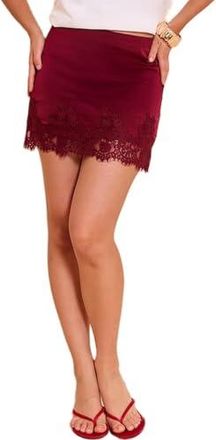 Generic Jupe courte en dentelle pour femme - Coupe ajust&eacute;e - Couleur unie - Patchwork - Taille basse, A-bordeaux., 5XL