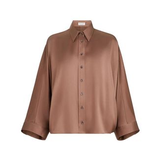 Brunello Cucinelli Chemise en soie stretch satin&eacute;e - Femme - Blouses et Chemises - Brun - Taille: 38 FR
