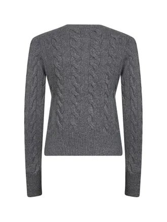 Polo Ralph Lauren Womens Cable Knit Cardigan Flannel Grey Wool-Cashmere Cardigans Sweater