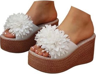 Generico Sandales d&eacute;t&eacute; &agrave; plateforme enfiler bout ouvert respirantes pour femme chaussures d&eacute;contract&eacute;es plage et sorties quotidiennes confortables l&eacute;g&egrave;res (Whi