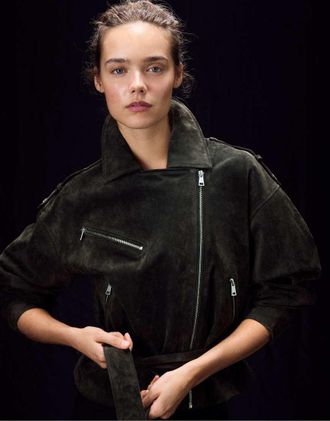 Stradivarius blouson style motard gris fonc&eacute;