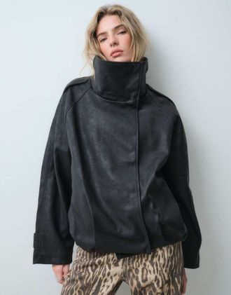 Asos blouson bomber asym&eacute;trique &agrave; col montant noir