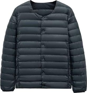 Generic Doudoune l&eacute;g&egrave;re &agrave; col rond pour homme - Veste dhiver chaude rembourr&eacute;e - Manteaux matelass&eacute;s, vert fonc&eacute;, 4XL