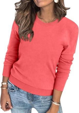 Minetom Pull Femme Hiver Chic Pullover Col Rond Chaud Sweater Vintage Pulls Tricot &Agrave; Manches Longues Tops Casual Chandail Automne A Rouge Clair XS
