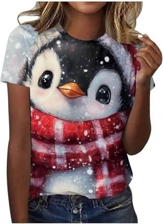 Generic T-shirts de Noël pour femme - Imprimé flocon de neige à manches courtes - Tunique décontractée ample à col rond - Motif arbre de Noël - Joli chemisier