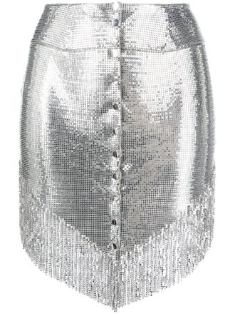 Paco Rabanne minijupe boutonn&eacute;e &agrave; franges - Argent