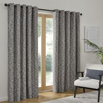 Curtina Talon Ösenvorhänge, Wohnzimmer, 117x137 cm, Blau, 100% recyceltes Polyester, Lichtfilterung, strukturiertes Jacquardgewebe