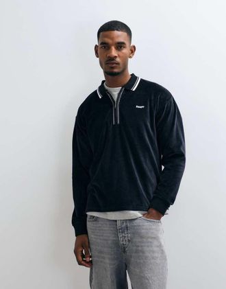 HUF Parker Langarm-Poloshirt aus Velours in Schwarz