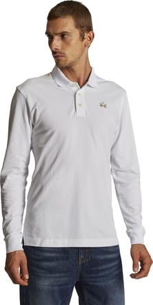 La Martina Herren Man Polo L/S Piquet Stretch Poloshirt, Wei&szlig; (Optic White 00001), X-Large