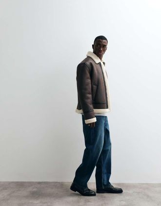 Redefined Rebel Thiago - Blouson aviateur coupe carr&eacute;e - Marron