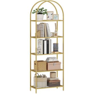 HOMCOM Biblioth&egrave;que &eacute;tag&egrave;re de rangement en verre &agrave; 5 niveaux arqu&eacute; pour salon, bureau, chambre, 60 x 30 x 175 cm, dor&eacute;-Or