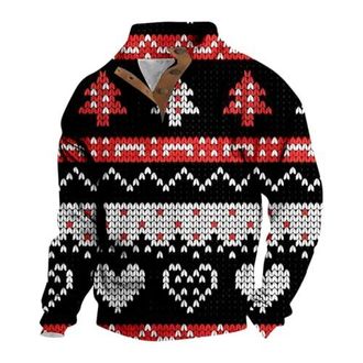 Generic Pull de Noël pour homme Fair Isle - Pull de Noël décoratif à manches longues - Doublure en polaire - Pull dhiver chaud pour homme - Polo de Noël 2025,