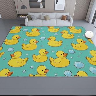 Generic Bleu-Vert Tapis pour Salon 140 x 200 cm, Lavables avec Dos Antid&eacute;rapant, Tapis &agrave; Poils Courts Imprim&eacute; Dessin Anim&eacute; Animaux Canards pour Cuisine Salle 