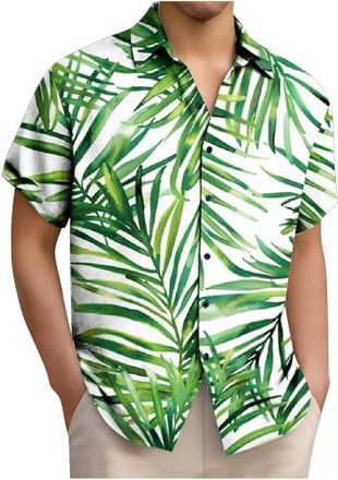Generic Chemise hawa&iuml;enne d&eacute;contract&eacute;e et confortable pour homme - Col rabattu - L&eacute;g&egrave;re et respirante - Classique - Chemise de plage &agrave; manches courtes - Chemi