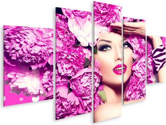 Islandburner Prime Bild auf Leinwand Schönheit Mädchen Rosa Pfingstrose Frisur Mode Modell Bilder Wandbilder Poster