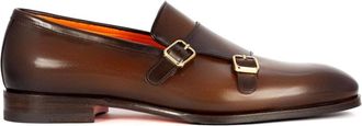 Santoni Homme, Chaussures, Brun, Taille: 41 EU Chaussures Plates en Cuir Marron à Double Boucle