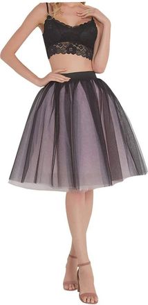Minetom Damen T&uuml;llrock Rockabilly Tutu Rock Hohe Taille Ballett Unterrock Kurz Petticoat Vintage Karneval Party Knielang Unterrock Skirt Schwarz+Rosa XS