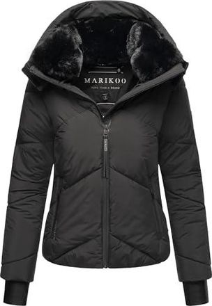 Marikoo Simaraa XVI XVI XS-XXL Veste dhiver chaude pour femme avec col en fourrure et capuche (amovible), Noir, XL