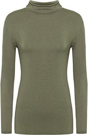 WearAll Nouveau Dames Col roulé Manches Longues Extensible Top Jumper - Kaki - 36/38