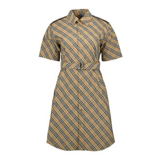 Burberry Checked Cotton Shirt Dress - - Dresses - Damen - Beige - 2XS