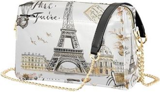 Mnsruu Sacs à bandoulière pour femme, sac à main en cuir avec motif Tour Eiffel et fleur
