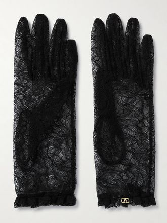 Valentino Garavani Gants En Dentelle &Agrave; Ornements Vlogo - Noir