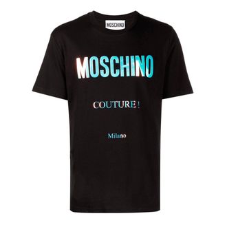 Moschino Couture Milano - Schwarzes T-shirt Mit Reflektierendem Logo