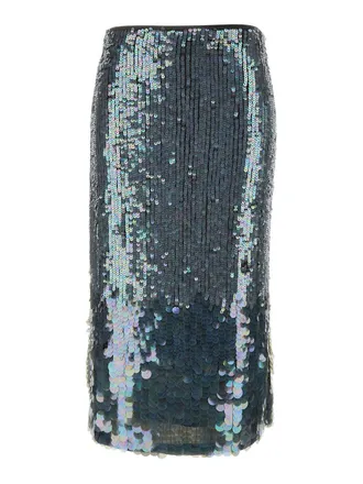 P.A.R.O.S.H. Womens Midi Grey Skirt With Sequins Metallic Polyamide