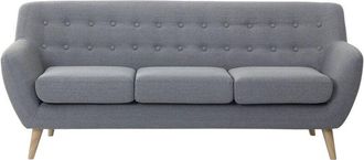 Beliani 3-Sitzer Sofa Grau Stoffbezug mit Hellen Holzbeinen Armlehnen Knopfheftung Lose Sitzkissen Retro Design Wohnzimmer Polstersofa