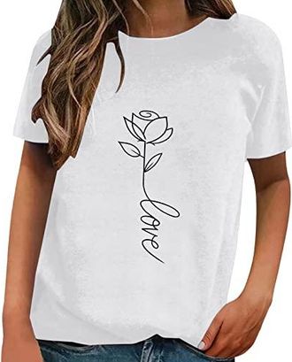 Generic T-shirt &agrave; manches courtes pour la Saint-Valentin 2026 - Printemps et &eacute;t&eacute; - Imprim&eacute; sans capuche - Col rond, blanc, L
