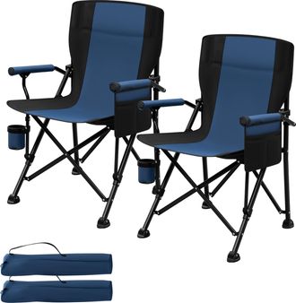 Woltu 2er Set Campingstuhl Klappstuhl Angelstuhl, mit Getränkehalter Seitentasche Tragtasche, Klappsessel Anglersessel Camping Stuhl, für Balkon Garten, Oxf