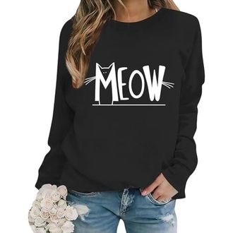 Generic Sweat-shirts &agrave; enfiler pour femme | Meow en forme de chat - Sweat-shirt &agrave; manches longues pour lautomne - Hauts de vacances tendance - pour les rencon
