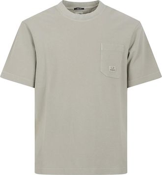 C.P. Company C.p. Company, Homme, Tops, Gris, Taille: S Piqu&eacute; Pigment Dyed Pocket T-Shirt