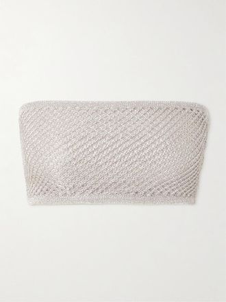 Alaia Verkürztes Bandeau-top Aus Metallic-lochstrick - Silber