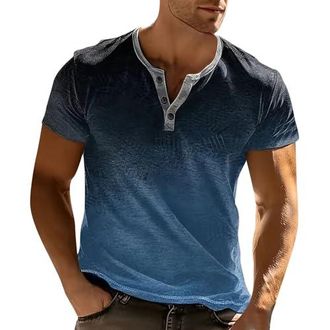 Generic Chemise ray&eacute;e en maille pour homme - D&eacute;contract&eacute;e - D&eacute;grad&eacute; - Hengli - Manches courtes - T-shirt Hengheng, bleu, 3XL