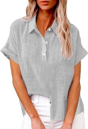 Generic Chemise unie à manches courtes pour femme - Coupe régulière - Col en V - Coupe ample - Pour la vie quotidienne - Cadeaux de Noël, gris, 3XL