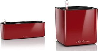 Lechuza CUBE Glossy Triple, Scarlet Rot & CUBE Glossy 16, Lackierte Oberfläche, Scarlet Rot, Hochwertiger Kunststoff, Inkl. Stick-Bewässerungssystem, Für Inne