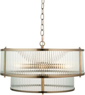 Endon Lighting Ridgeton Suspension cylindrique en laiton antique et verre transparent stri&eacute;, 5 ampoules E14