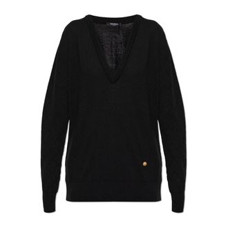 Balmain Wollpullover mit V-Ausschnitt - - Knitwear - Damen - Schwarzk - XS