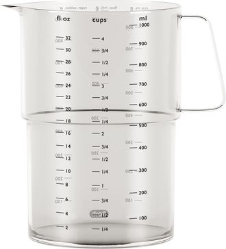 Rosti Mepal Mensura Messbecher 1L, Messbecher Küche 1000 ml aus SAN-Kunststoff, mit Griff und Ausguss, Verträgt Kochendes Wasser, Klar