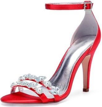 Generic Chaussures De Mariage Femmes Mari&eacute;e Sexy Open Toe High Heels Bureau Travail Soir Hauts Sandale 10.5Cm,Rouge,40 EU